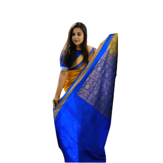 Odissi Silk Saree Blue and Orange | OdishaHandicrafts.COM